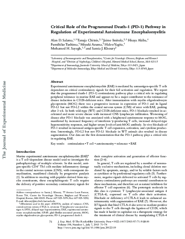 (PDF) Critical Role of the Programmed Death-1 (PD-1) Pathway in ...