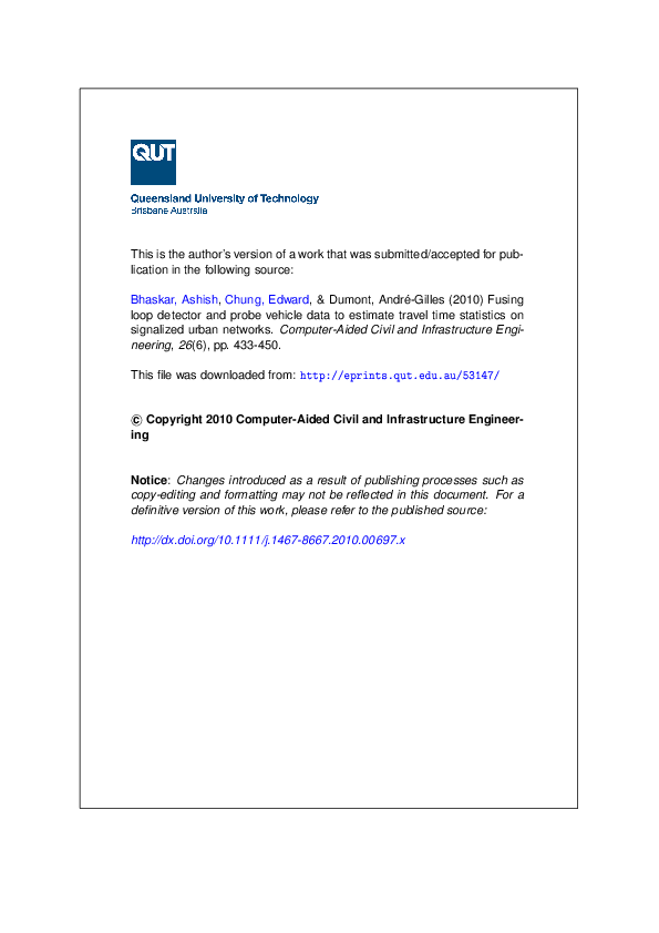 (PDF) Fusing Loop Detector and Probe Vehicle Data to Estimate Travel Time Statistics on ...