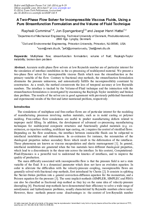 Pdf A Two Phase Flow Solver For Incompressible Viscous Fluids Using A Pure Streamfunction