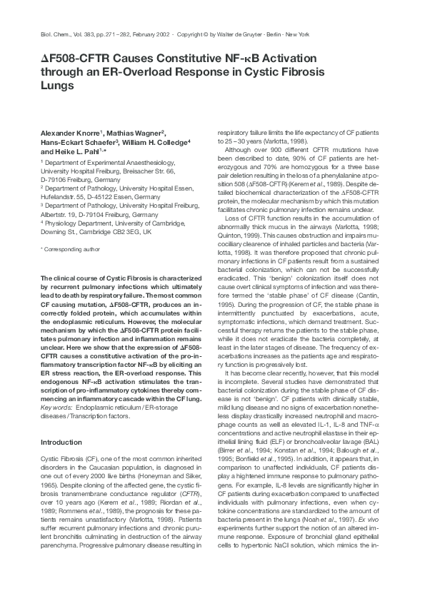 (PDF) ΔF508-CFTR Causes Constitutive NF-κB Activation through an ER ...