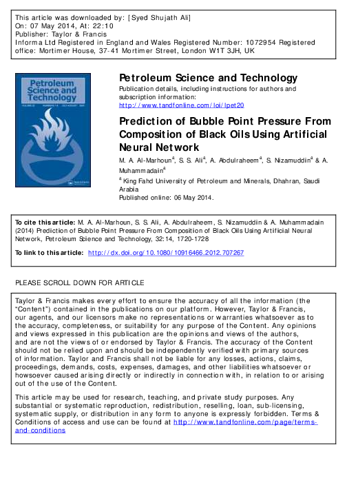 (PDF) Prediction of Bubble Point Pressure From Composition of Black Oils Using Artificial Neural ...