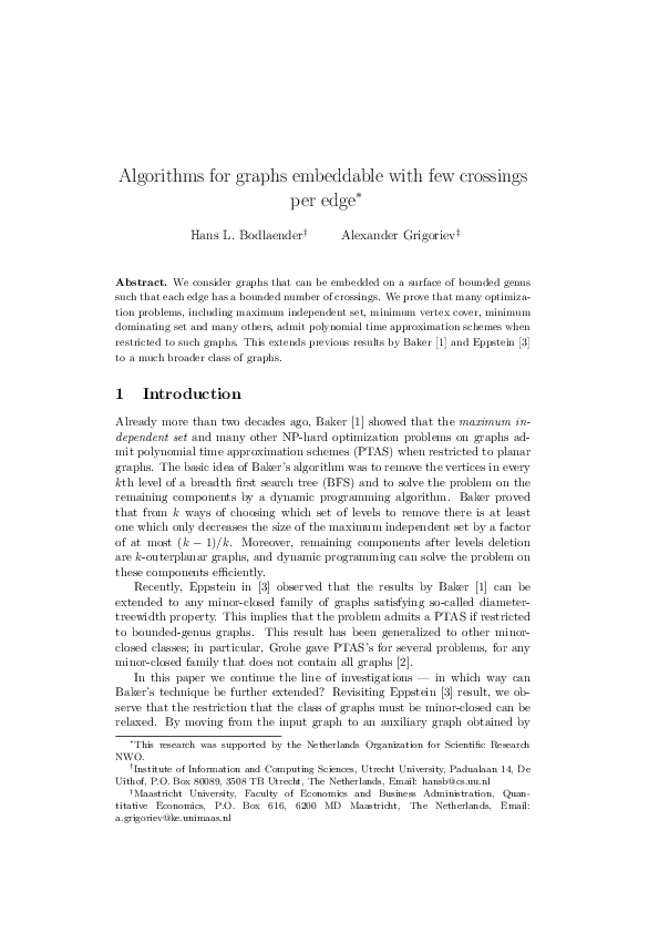 (PDF) Algorithms for Graphs Embeddable with Few Crossings per Edge