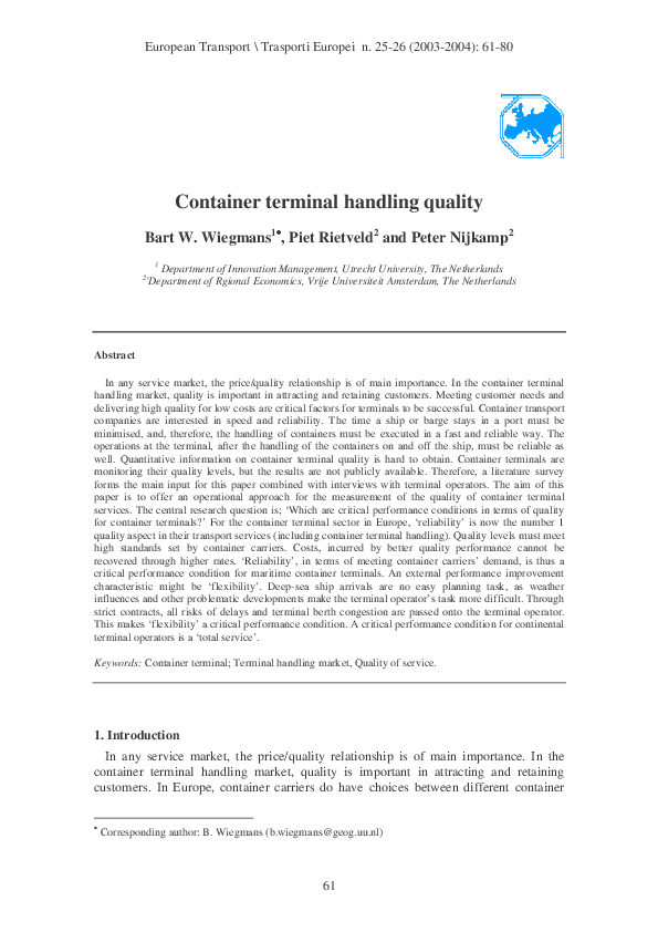 (PDF) Container Terminal Handling Quality