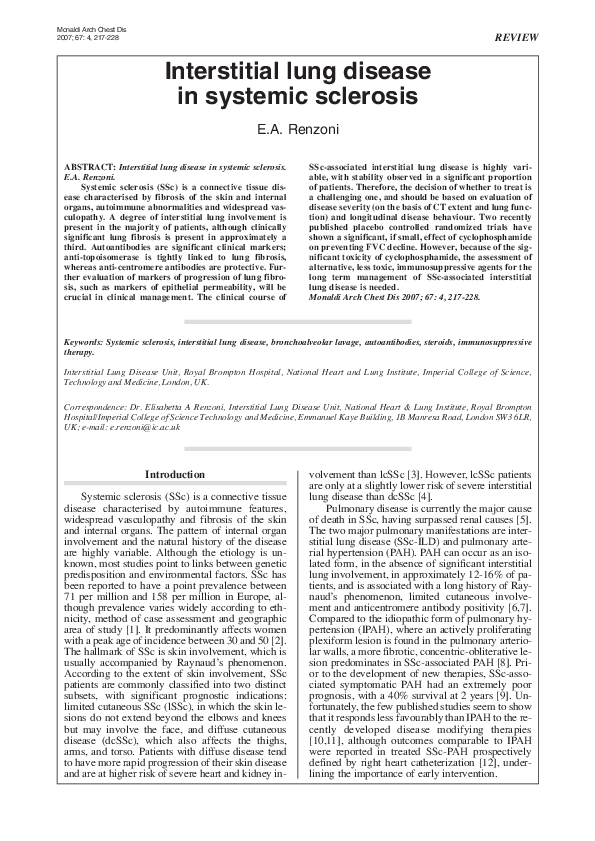 (PDF) Interstitial Lung Disease in Systemic Sclerosis