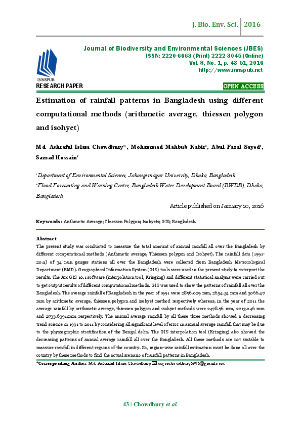 (PDF) Estimation of Rainfall Patterns in Bangladesh Using Different ...