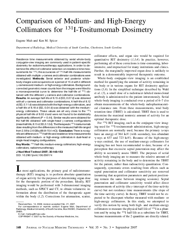 (PDF) Comparison of Medium- and High-Energy Collimators for 131I ...