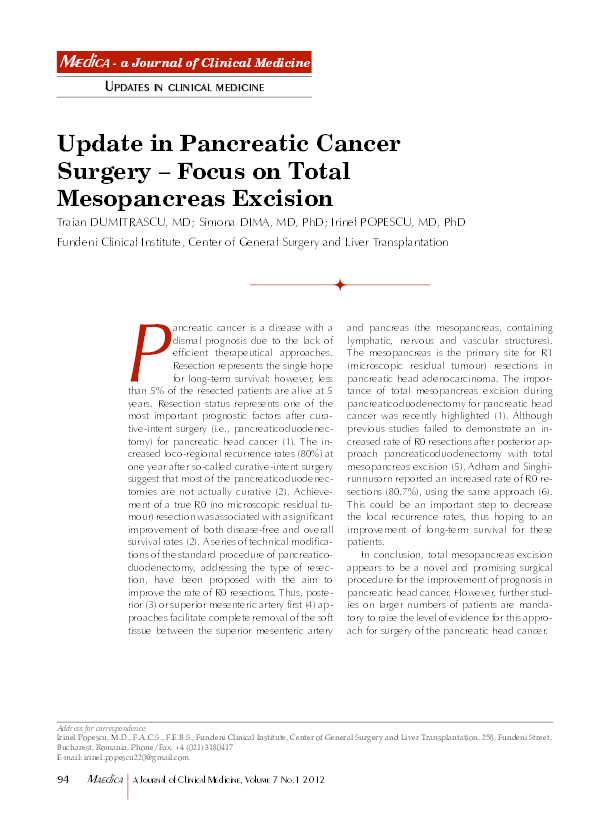 (PDF) Update in pancreatic cancer surgery - focus on total mesopancreas ...
