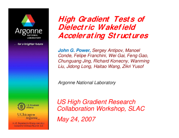 Pdf High Gradient Tests Of Dielectric Wakefield Accelerating Structures Wanming Liu