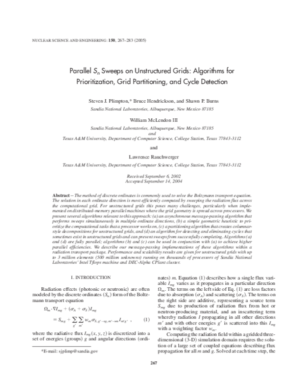 Pdf Parallel S Sub N Sweeps On Unstructured Grids Algorithms For