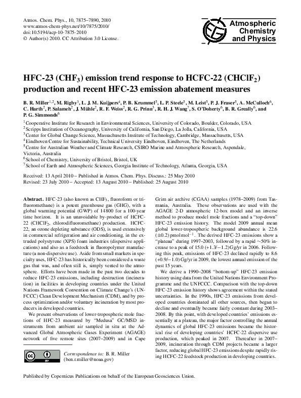 (PDF) HFC-23 (CHF 3 ) emission trend response to HCFC-22 (CHClF 2 ...