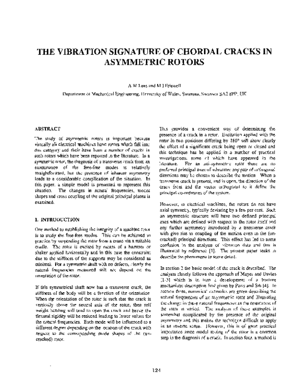 (PDF) THE VIBRATION SIGNATURE OF CHORDAL CRACKS IN ASYMMETRIC ROTORS