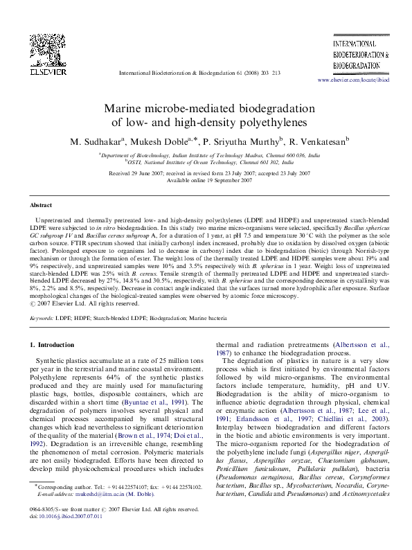 (PDF) Marine microbe-mediated biodegradation of low- and high-density polyethylenes
