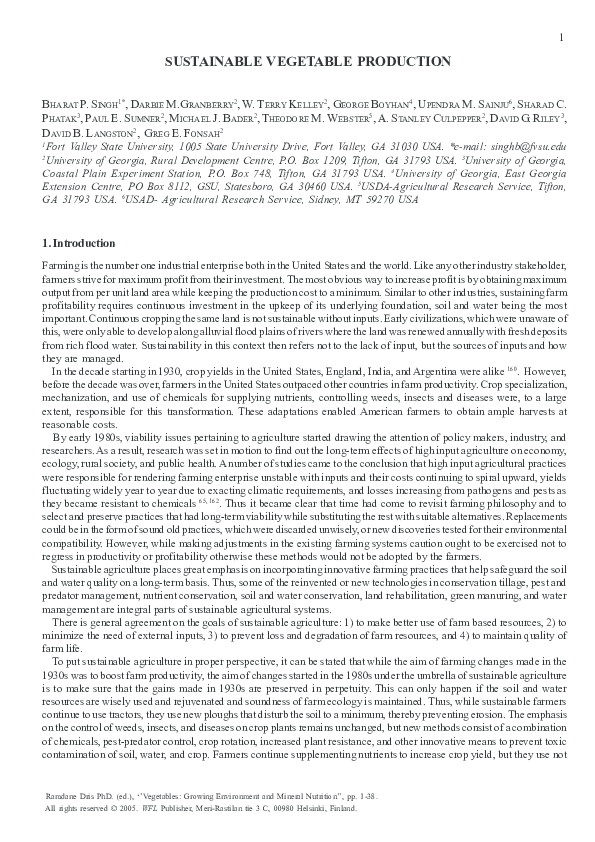 (PDF) SUSTAINABLE VEGETABLE PRODUCTION
