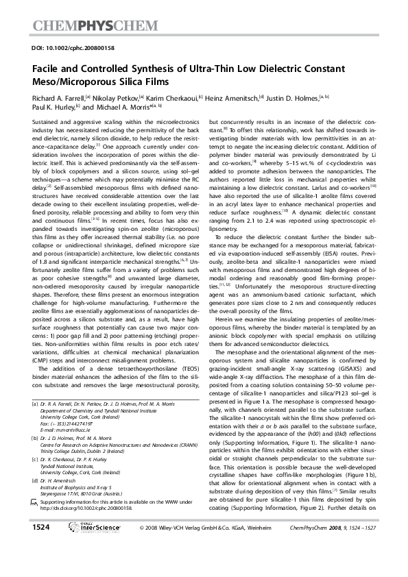 (PDF) Facile and Controlled Synthesis of Ultra-Thin Low Dielectric Constant Meso/Microporous ...