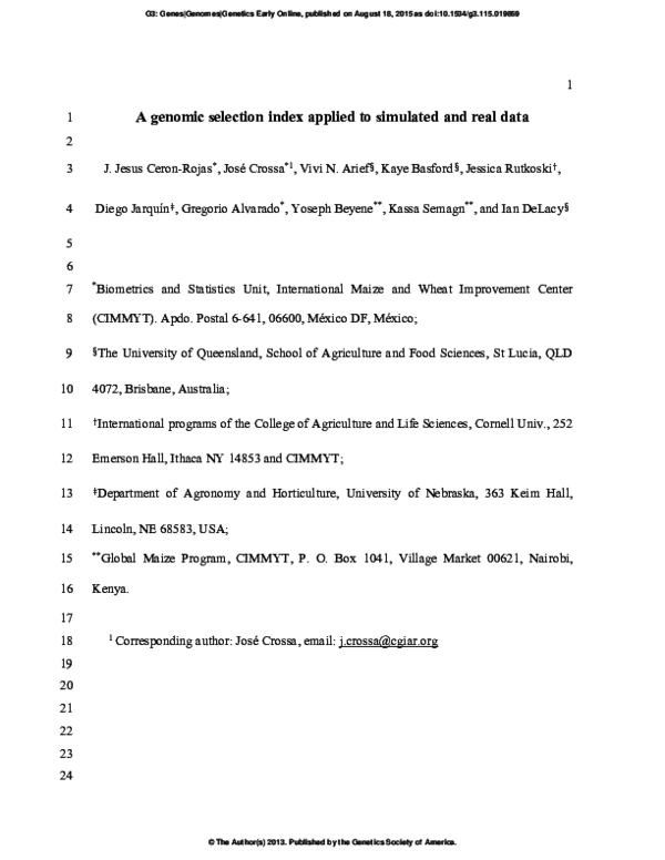 Pdf A Genomic Selection Index Applied To Simulated And Real Data