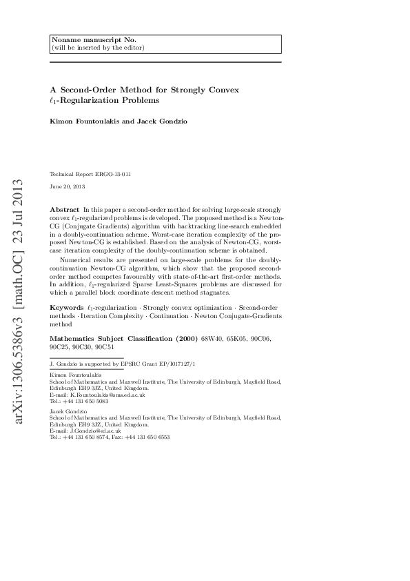 (PDF) A second-order method for strongly convex L1-regularization problems