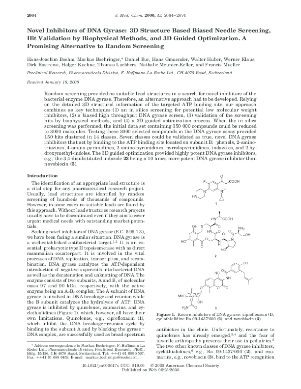 (PDF) Novel Inhibitors of DNA Gyrase: 3D Structure Based Biased Needle Screening, Hit Validation ...