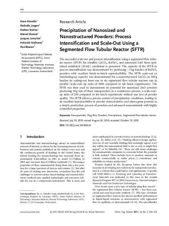 (PDF) Development of a Continuous Segmented Flow Tubular Reactor and the “Scale-out” Concept ...