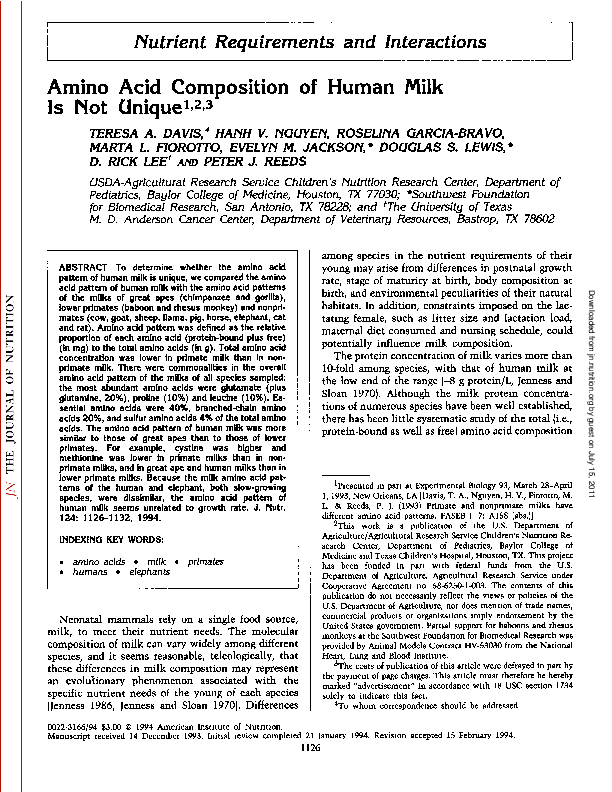 (PDF) Amino acid composition of human milk is not unique