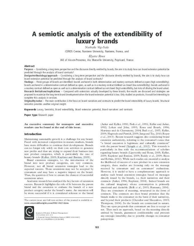 (PDF) A semiotic analysis of the extendibility of luxury brands