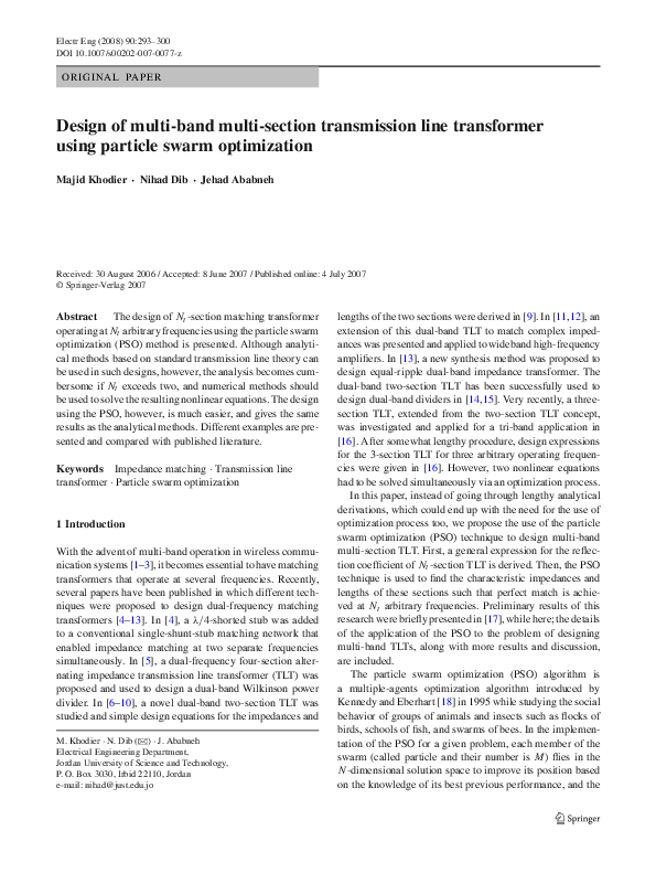 (PDF) Design of multi-band multi-section transmission line transformer using particle swarm ...