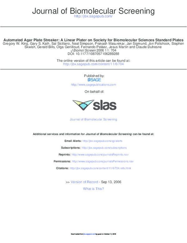 (PDF) Automated Agar Plate Streaker: A Linear Plater on Society for ...