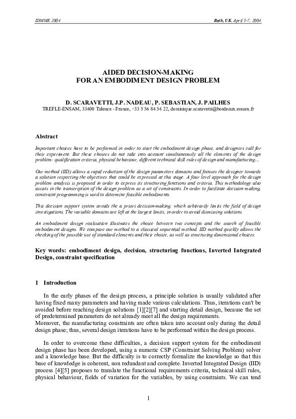 (PDF) AIDED DECISION-MAKING FOR AN EMBODIMENT DESIGN PROBLEM