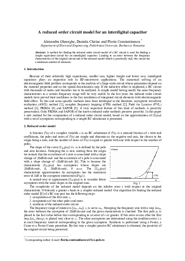(PDF) A reduced order circuit model for an interdigital capacitor | Florin Constantinescu ...