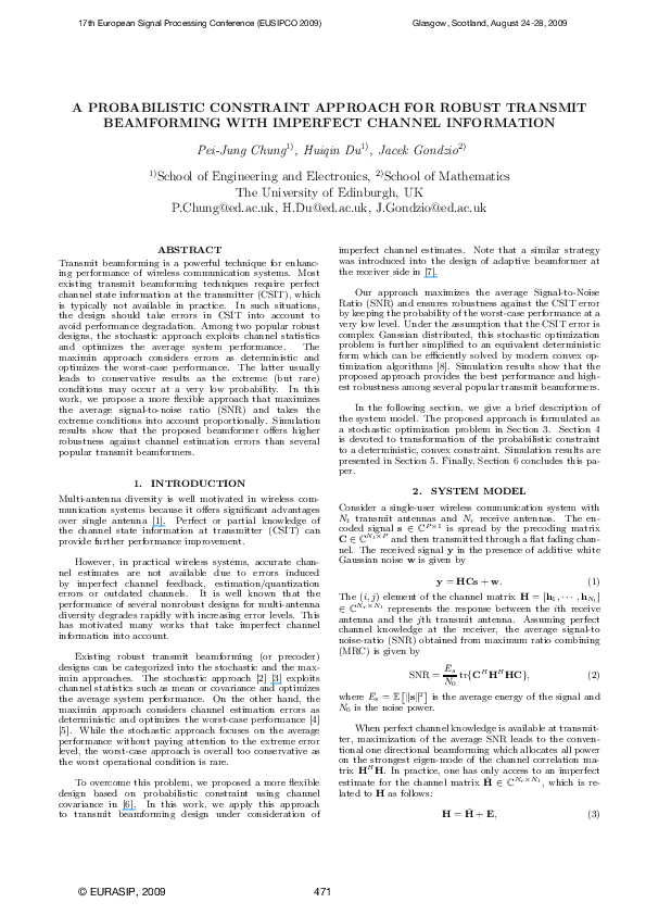 (PDF) A probabilistic constraint approach for robust transmit beamforming with imperfect channel ...