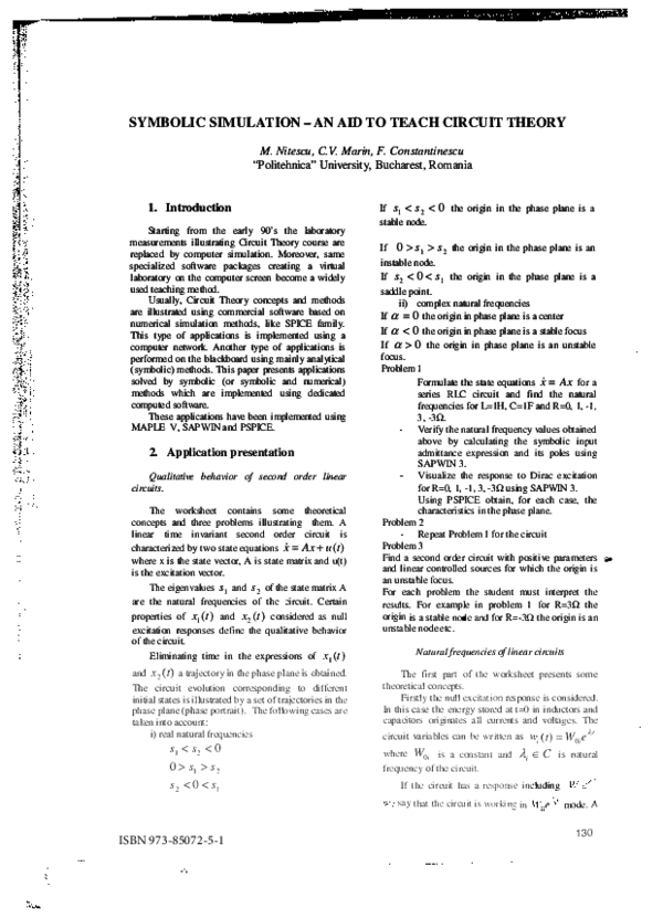 (PDF) SYMBOLIC SIMULATION -AN AID TO TEACH CIRCUIT THEORY