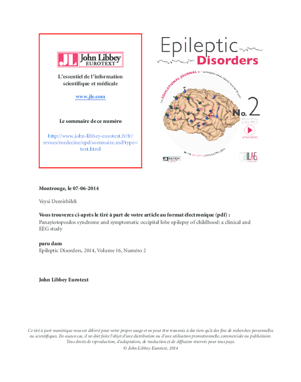 (PDF) Panayiotopoulos syndrome and symptomatic occipital lobe epilepsy ...
