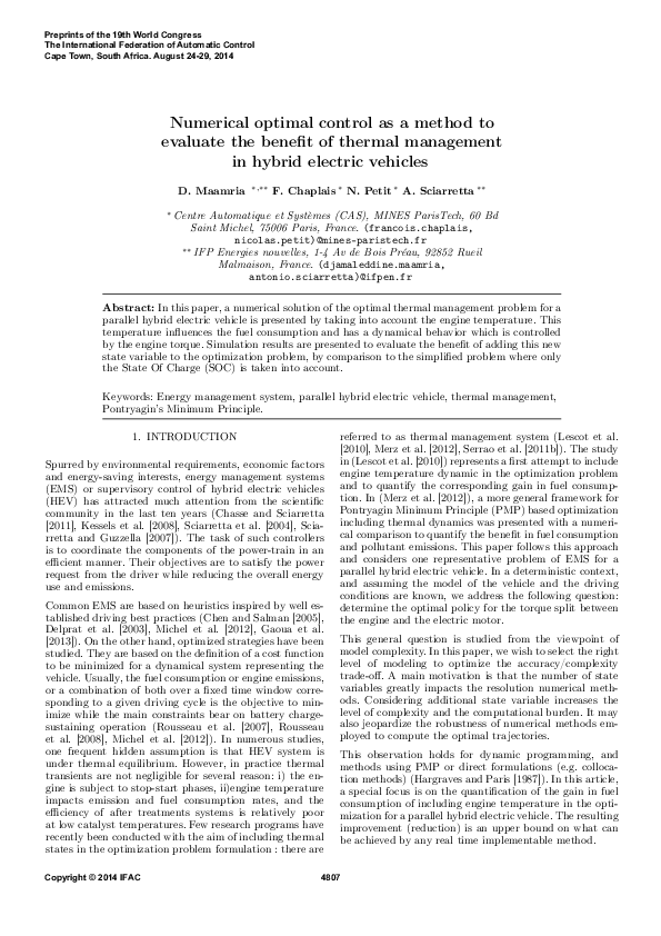 Pdf Numerical Optimal Control As A Method To Evaluate The Benefit Of