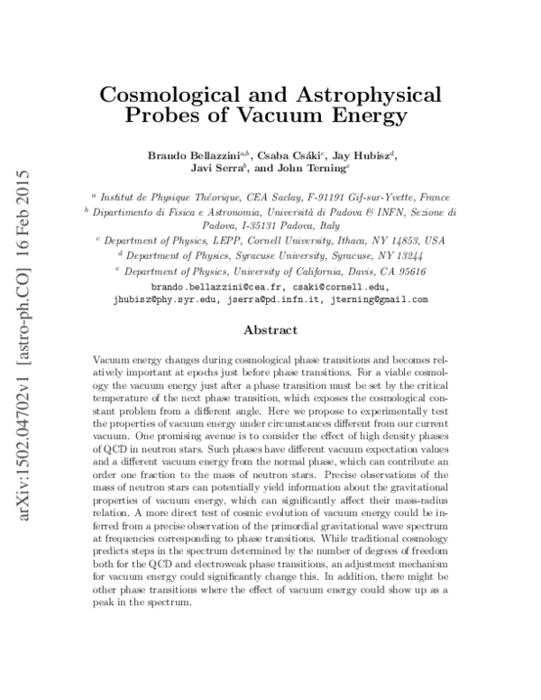 (PDF) Cosmological and Astrophysical Probes of Vacuum Energy