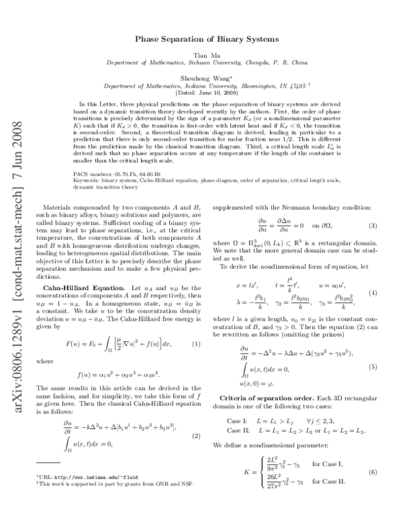 Pdf Phase Separation Of Binary Systems