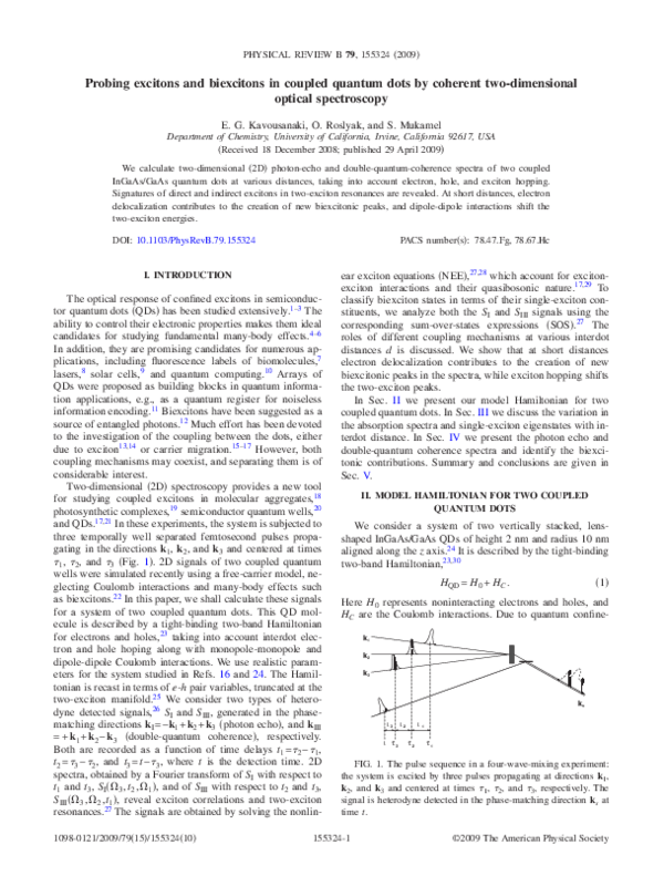 (PDF) Probing excitons and biexcitons in coupled quantum dots by coherent two-dimensional ...