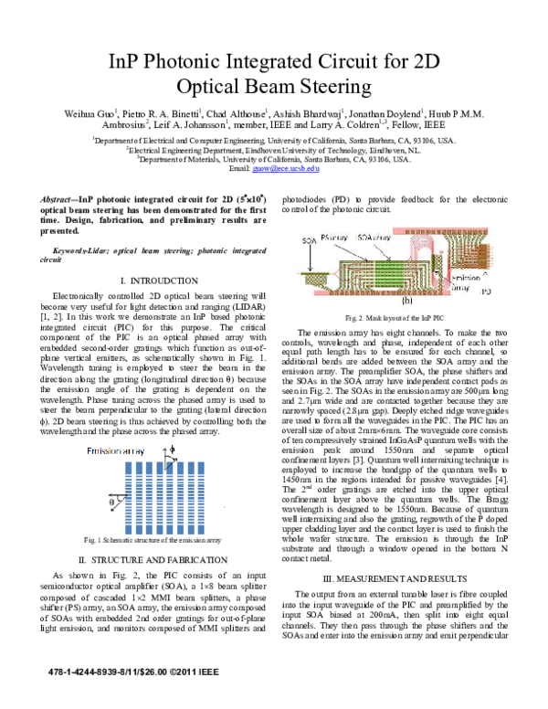 (PDF) InP photonic integrated circuit for 2D optical beam steering