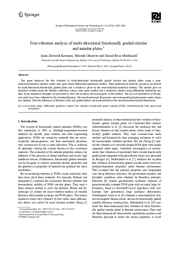 Pdf Free Vibration Analysis Of Multi Directional Functionally Graded Circular And Annular Plates