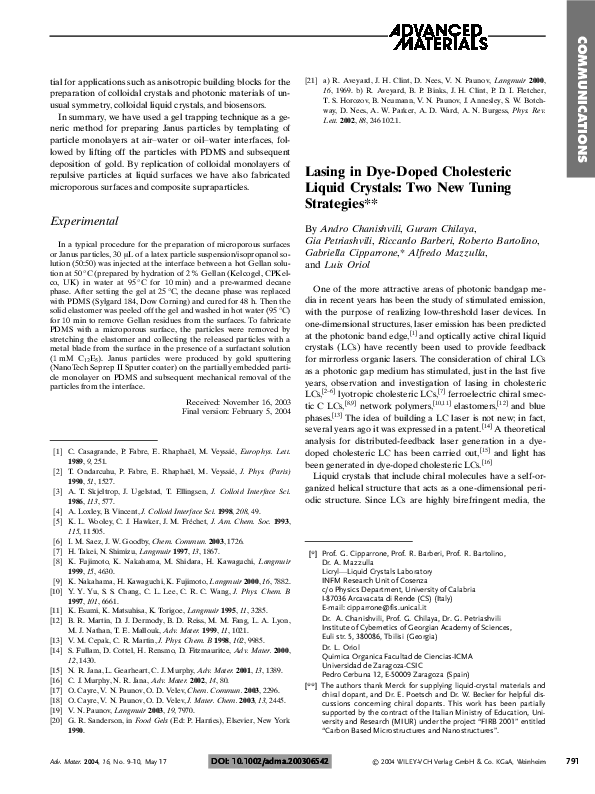 (PDF) Lasing in Dye-Doped Cholesteric Liquid Crystals: Two New Tuning Strategies