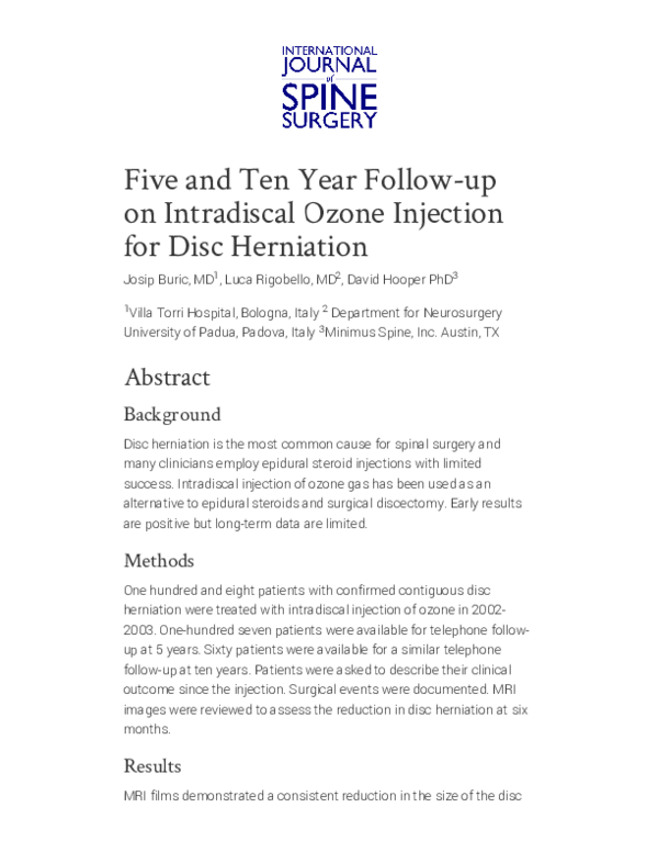 (PDF) Five and Ten Year Follow-up on Intradiscal Ozone Injection for ...