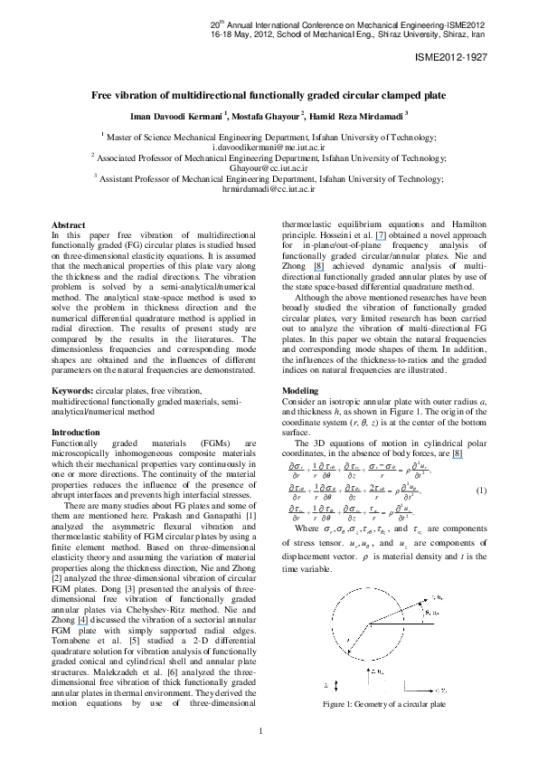 Pdf Free Vibration Of Multidirectional Functionally Graded Circular