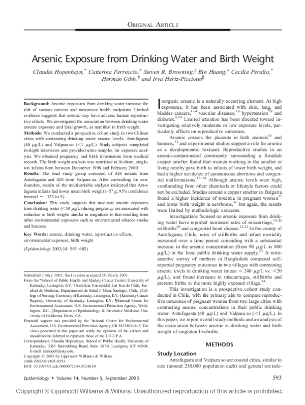 (PDF) Arsenic Exposure from Drinking Water and Birth Weight | Herman ...