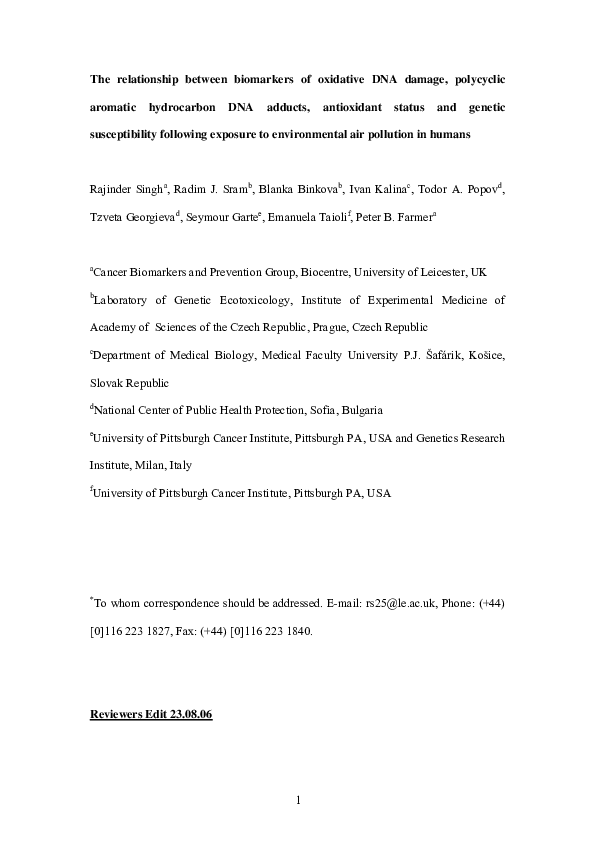 (PDF) The relationship between biomarkers of oxidative DNA damage, polycyclic aromatic ...