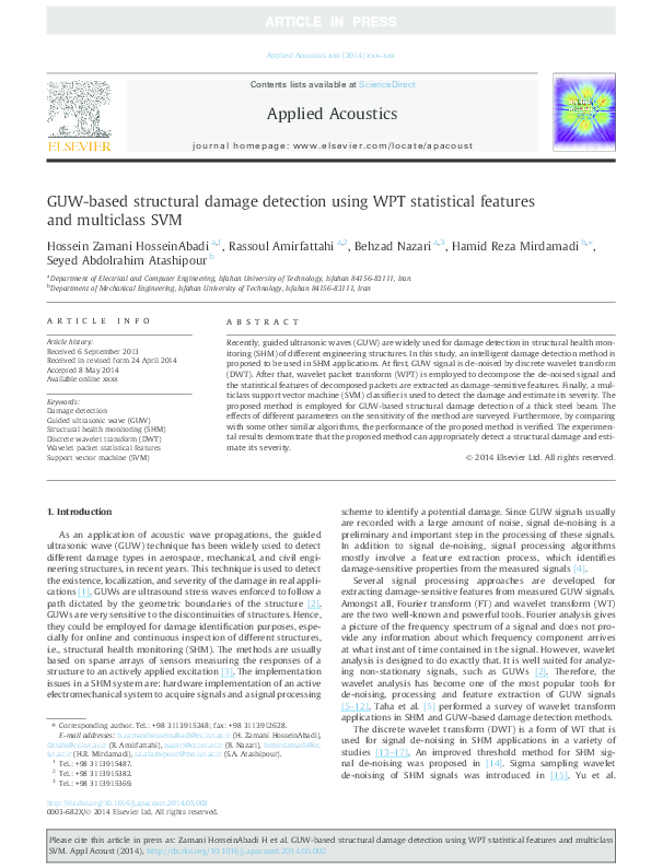 (PDF) GUW-based structural damage detection using WPT statistical features and multiclass SVM