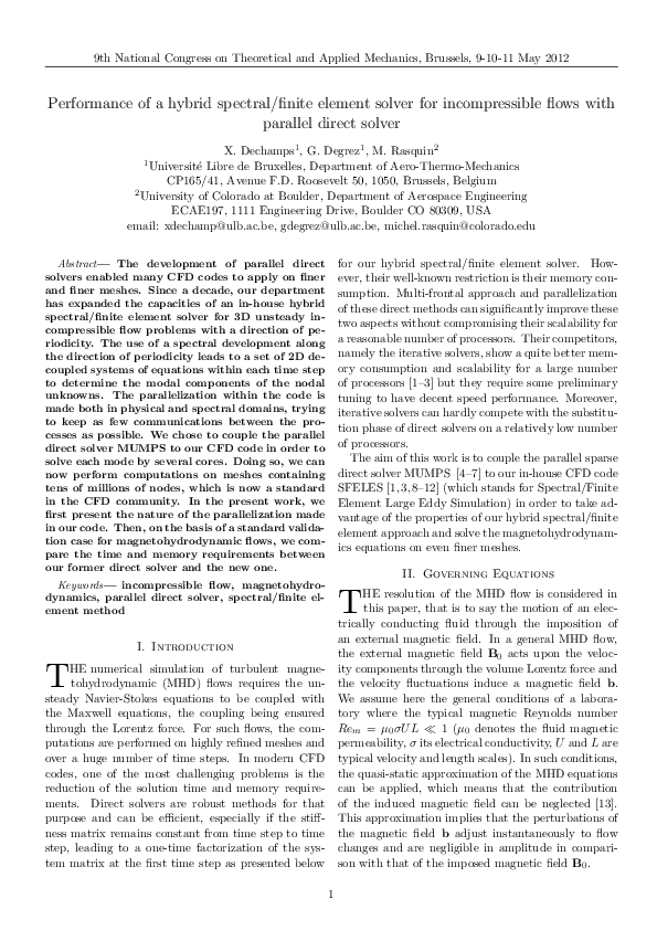 Pdf Performance Of A Hybrid Spectralfinite Element Solver For Incompressible Flows With