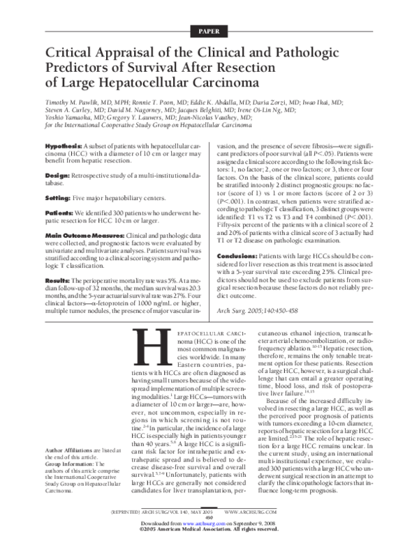 (PDF) Critical Appraisal of the Clinical and Pathologic Predictors of ...