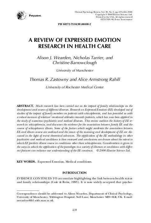 (PDF) A review of expressed emotion research in health care