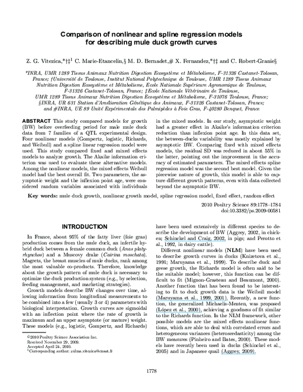 (PDF) Comparison of nonlinear and spline regression models for ...
