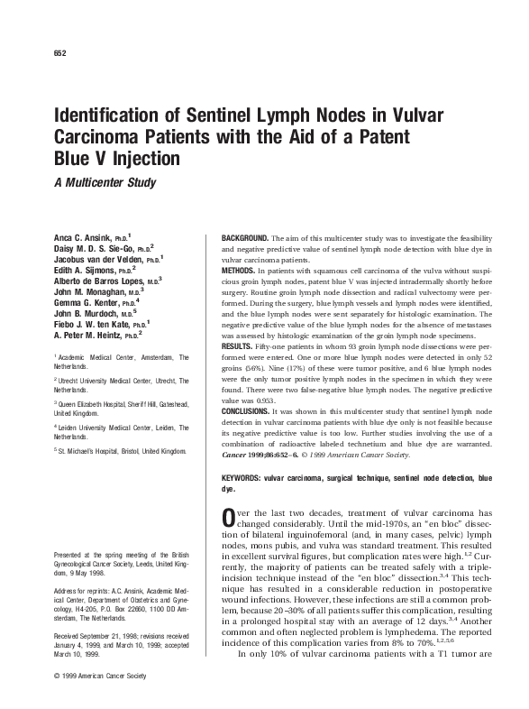 (PDF) Identification of sentinel lymph nodes in vulvar carcinoma ...