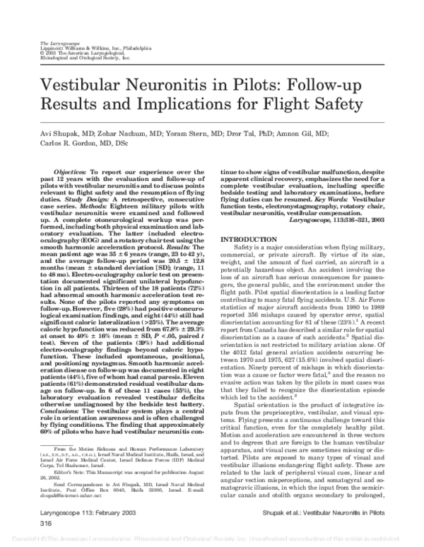 (PDF) Vestibular Neuronitis in Pilots: Follow-up Results and ...