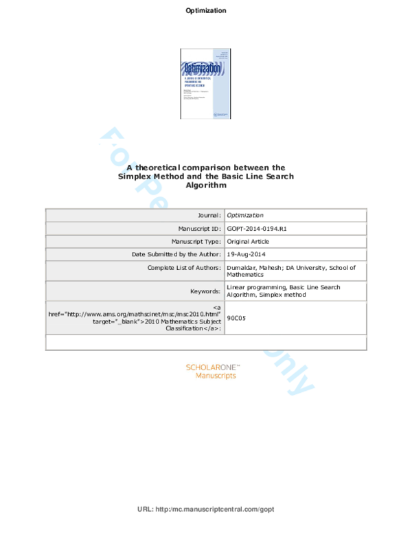Pdf A Theoretical Comparison Between The Simplex Method And The Basic Line Search Algorithm